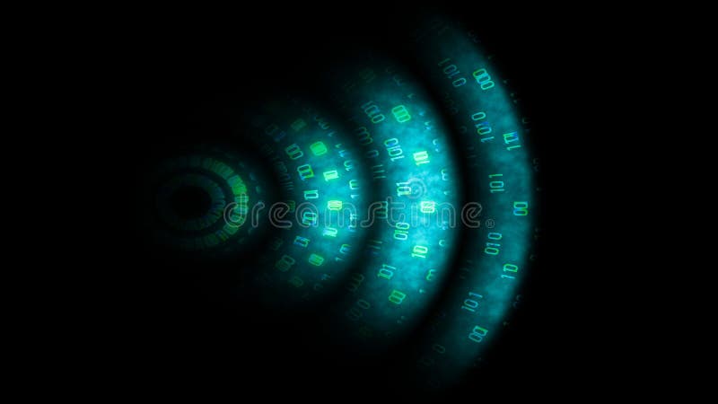 Radiation Wave from the Transmitter. Wireless Digital Signal on a Black ...