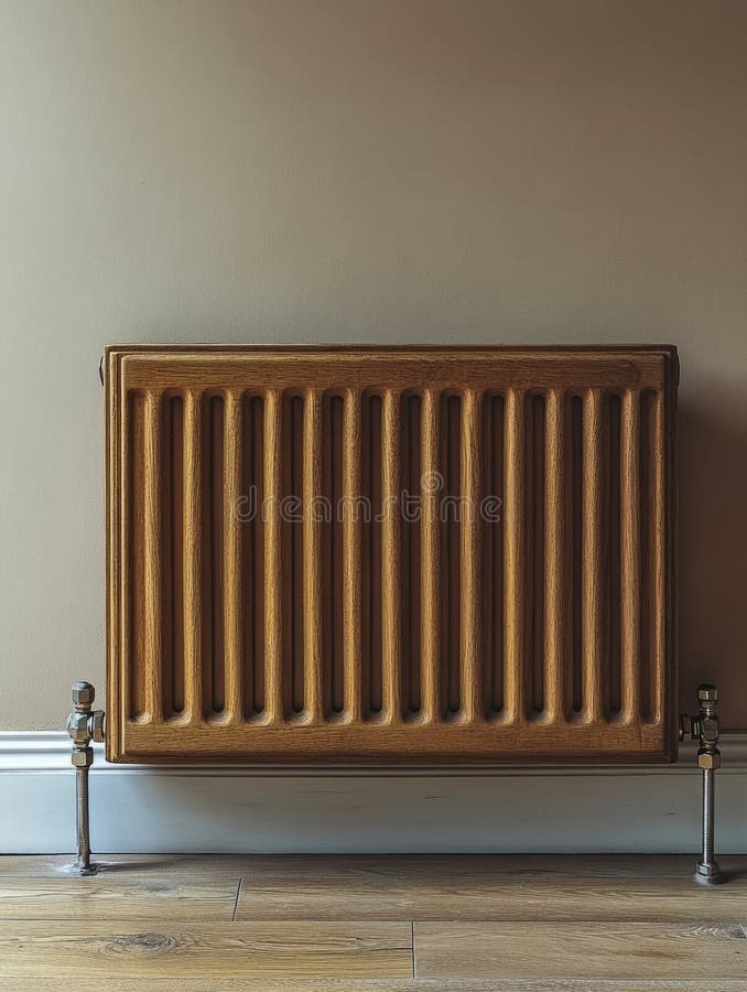 Radiator Against a Brown Wall in a Modern Room. Stock Image - Image of ...