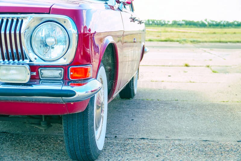 Radiator, Bumper and Headlight of Red Vintage Car Stock Photo - Image ...