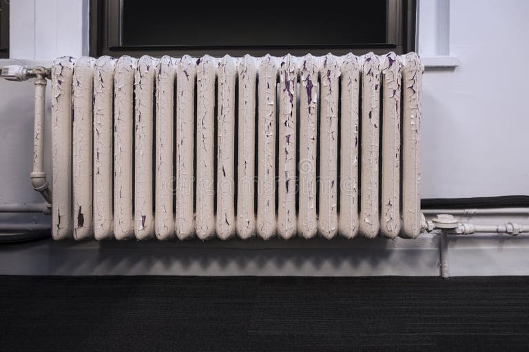 Radiator on Office White Wall Stock Image - Image of heating, chipped ...