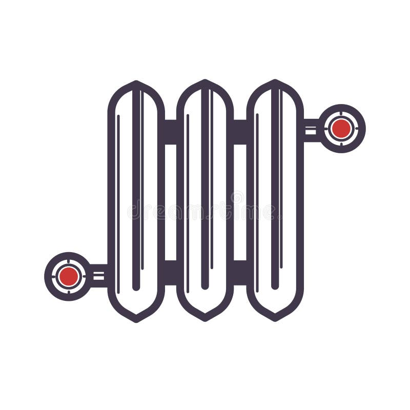 Radiator of Three Sections with Two Red Valves on White Stock Vector ...