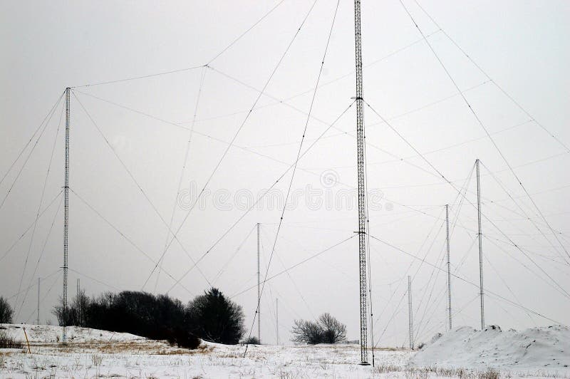 Radio Antenna Field in Winter Stock Image - Image of sending, froze ...