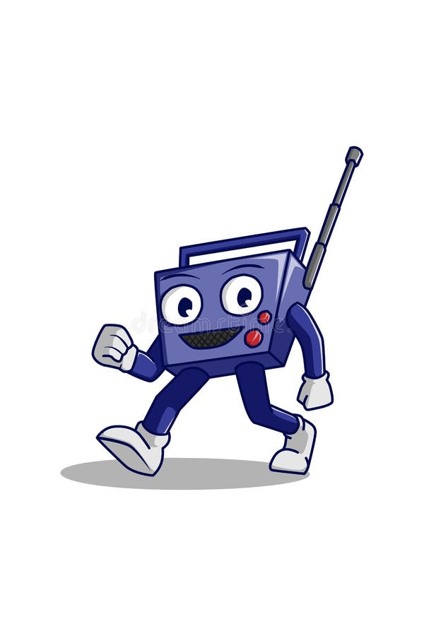 Walking Blue Radio Cartoon Illustration Stock Vector - Illustration of ...