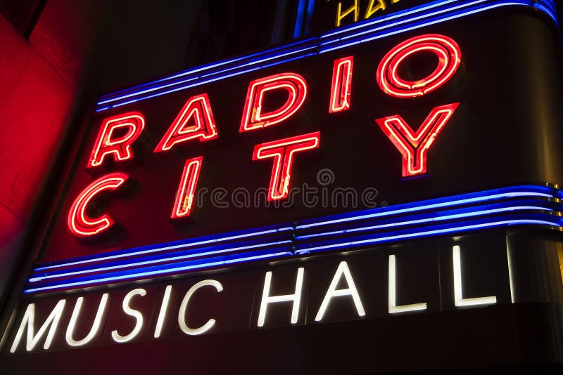 Radio City Music Hall Neon Sign Editorial Stock Image - Image of neon ...