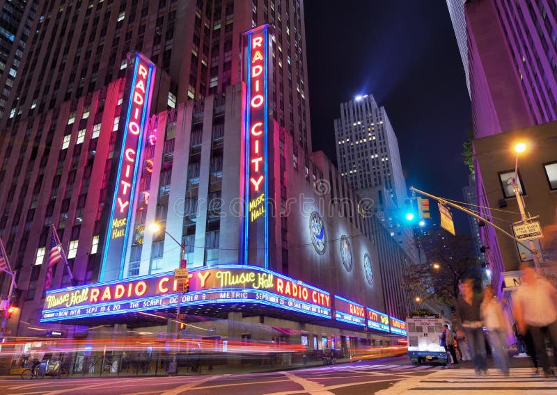 Radio City Music Hall Neon Sign Editorial Stock Image - Image of neon ...