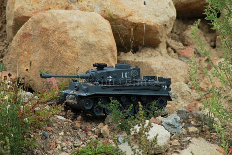 Radio Control Army Tank on Rock Stock Photo - Image of cannon ...