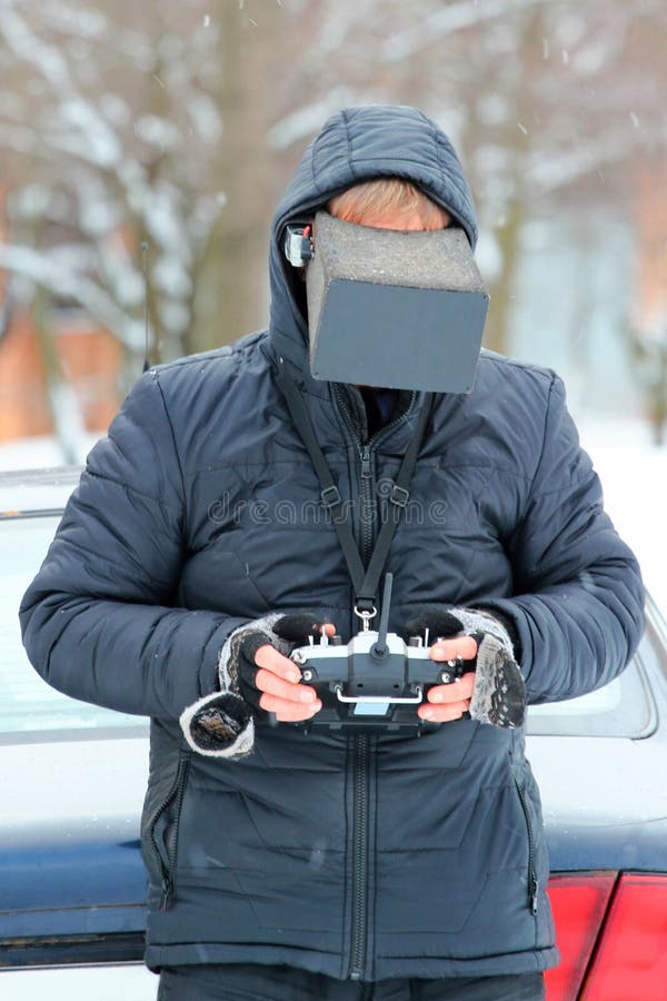 Radio Controlled Drone Operator with FPV Mask on His Face Stock Image ...