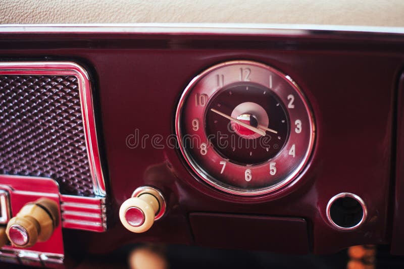 Radio in Dashboard in Interior of Old Vintage Automobile. Stock Image ...