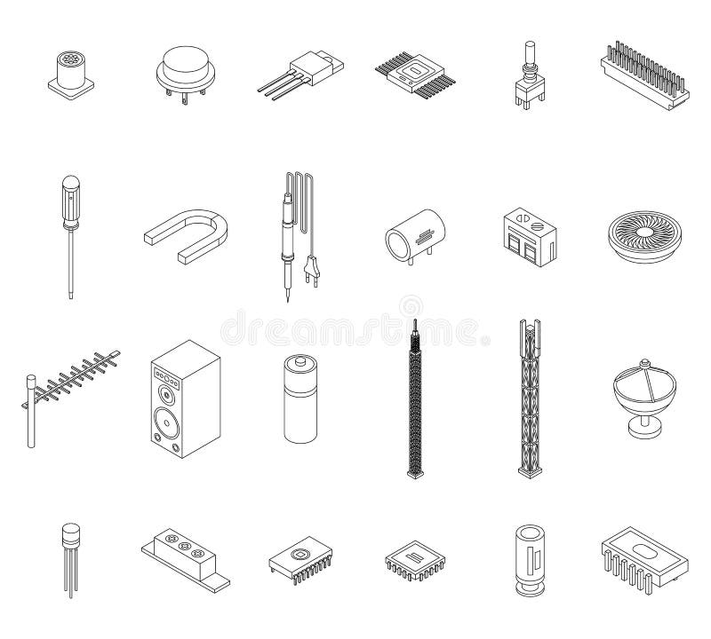 Radio Engineer Icons Set Outline Vector Stock Vector - Illustration of ...