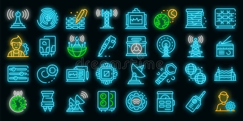 Radio Engineer Icons Set Vector Neon Stock Vector - Illustration of ...