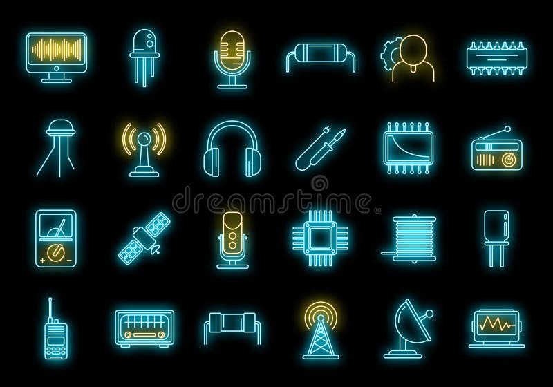 Radio Engineer Tool Icons Set Vector Neon Stock Vector - Illustration ...