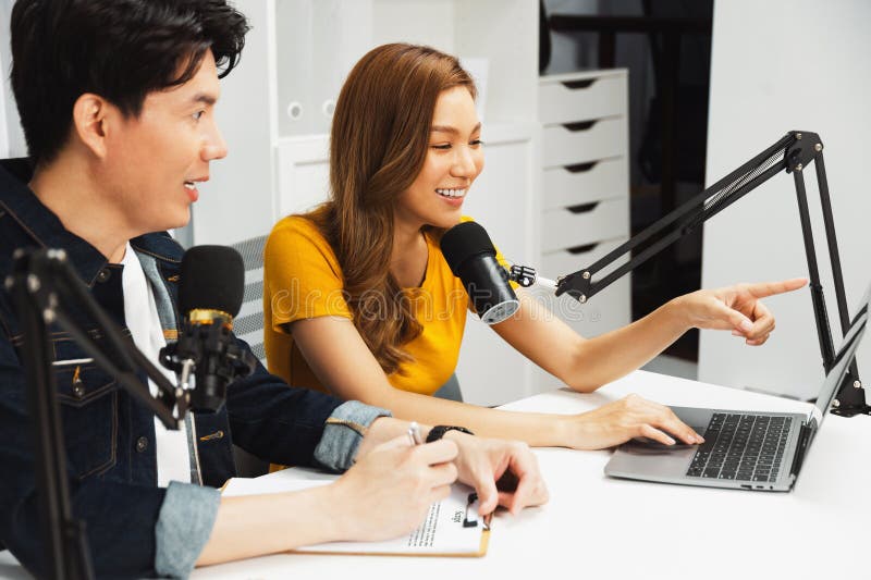 Radio Host with Channel Social Media Live Streaming on Script Note ...