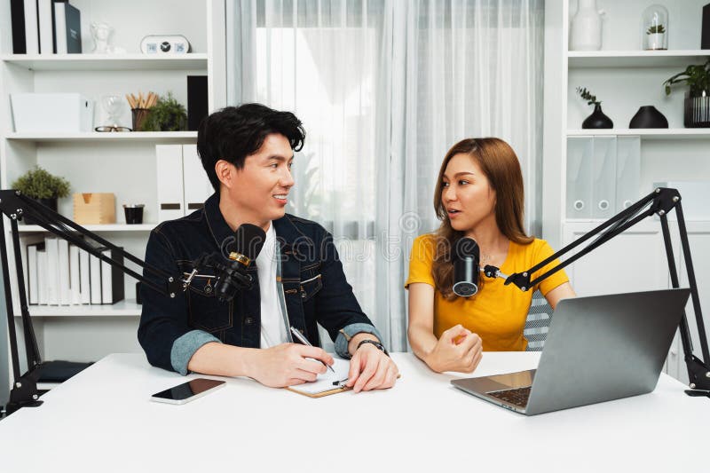 Radio Host with Channel Social Media Live Streaming on Script Note ...