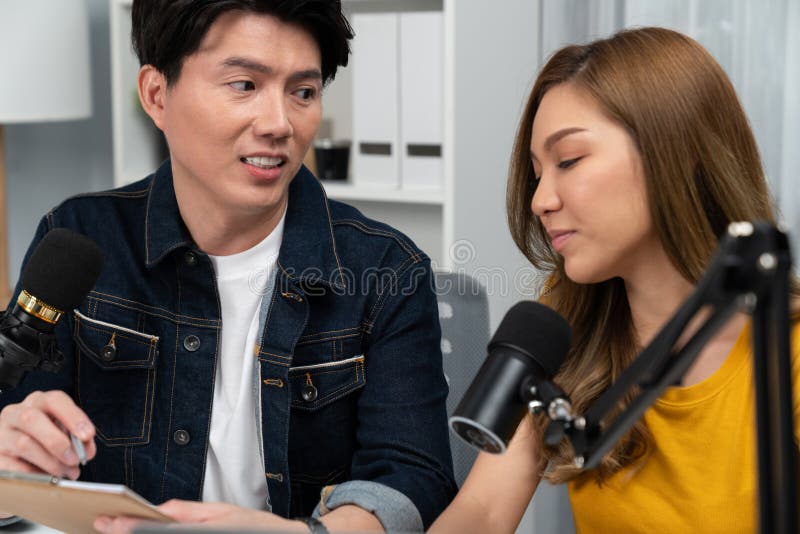 Radio Host with Channel Social Media Live Streaming on Script Note ...