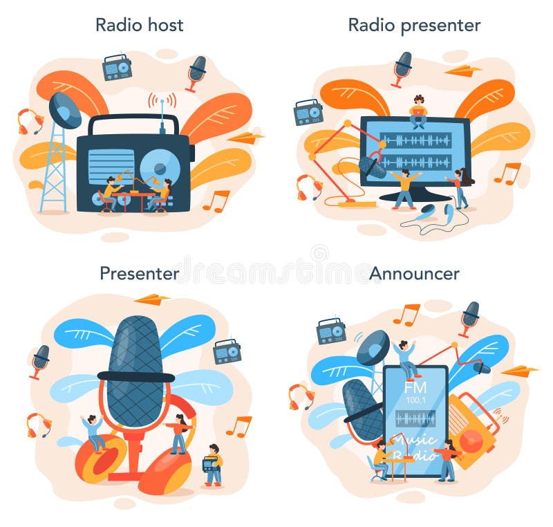 Radio Host Concept Set. Idea of News Broadcast in the Studio Stock ...