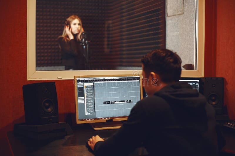 Singing and Working in a Studio with a Microphone Stock Image - Image ...