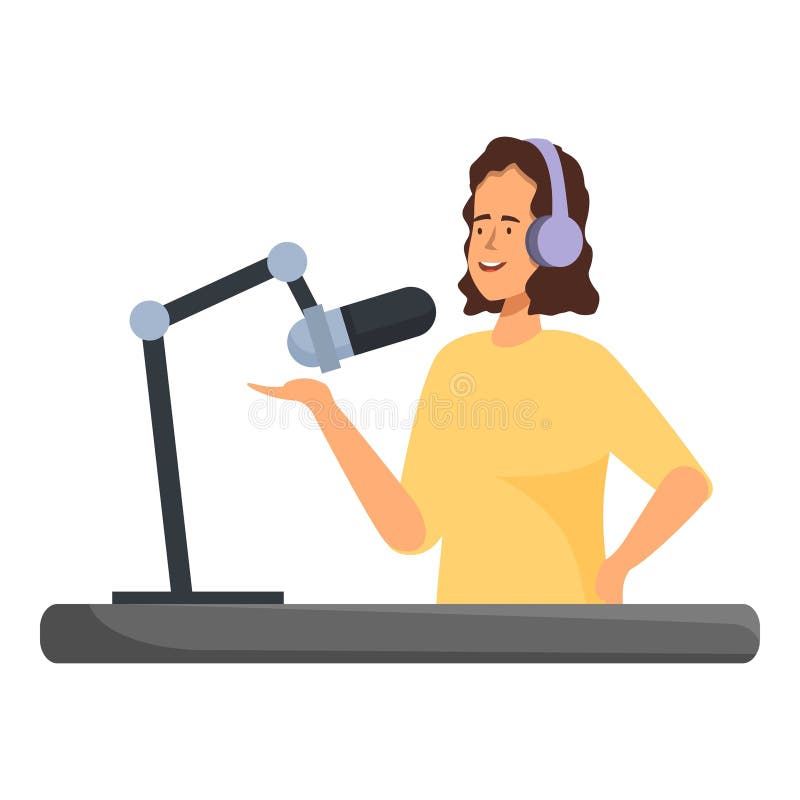 Radio Host Speaking on Microphone Recording Podcast Stock Illustration ...