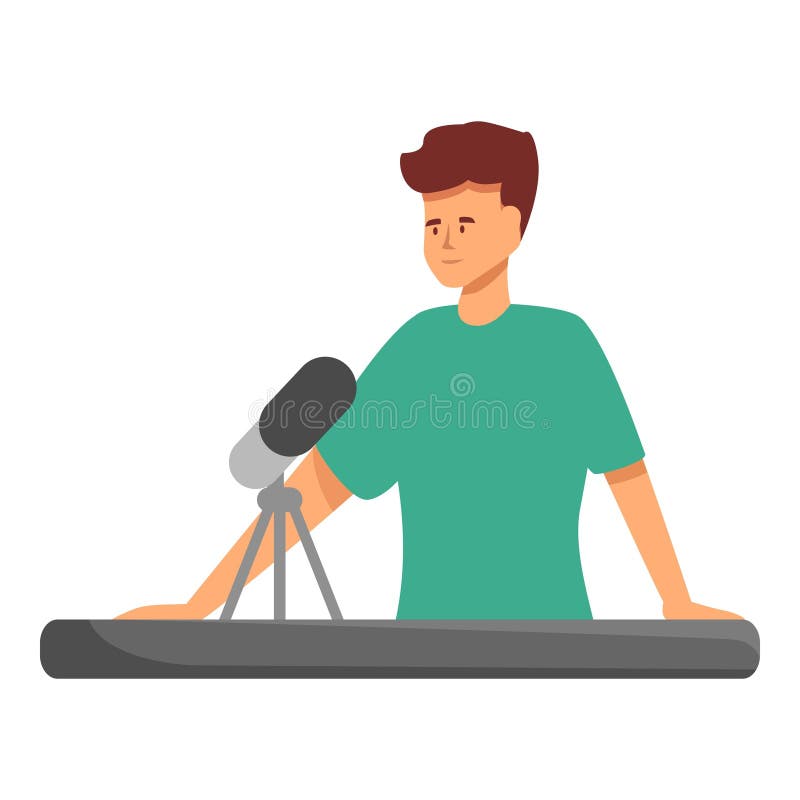 Radio Host Speaking into Microphone Recording Podcast in Studio Stock ...