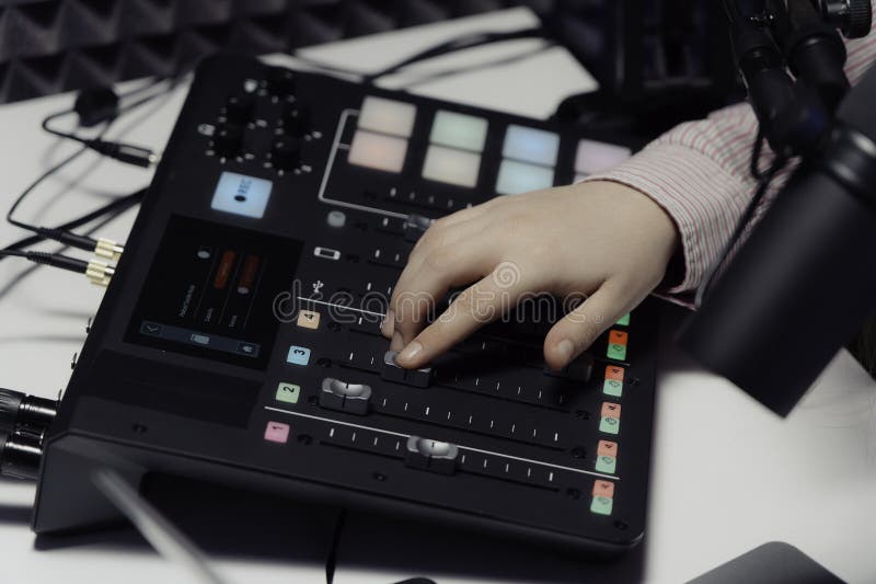 Radio Host Using Mixing Console Stock Image - Image of live, laptop ...