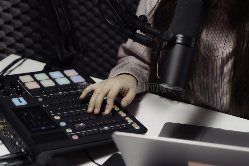 Radio Host Using Mixing Console Stock Image - Image of blur, process ...