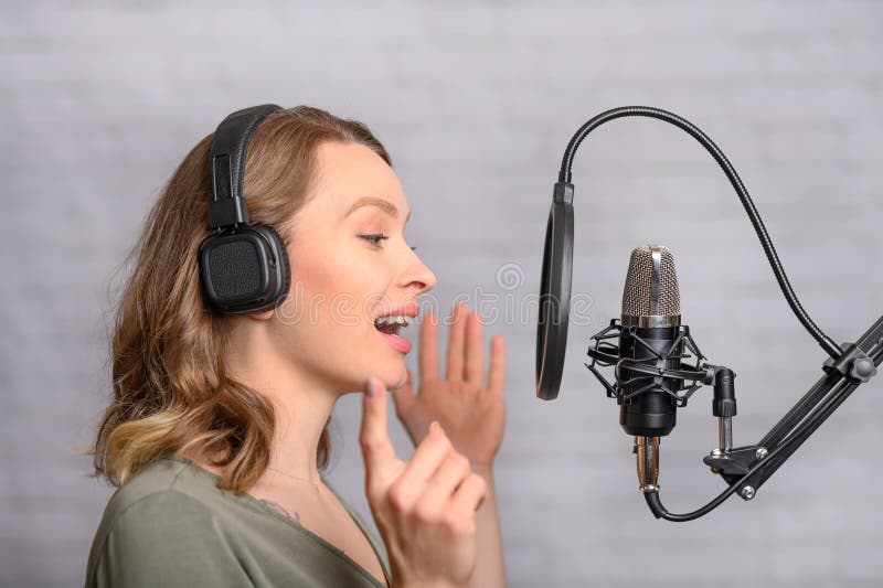 Radio Host on the Radio, Working in the Studio. Reading News Stock ...