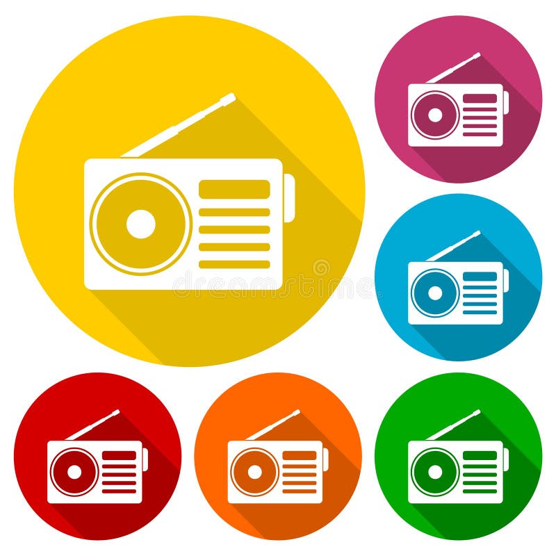 Radio Icons Set with Long Shadow Stock Vector - Illustration of music ...