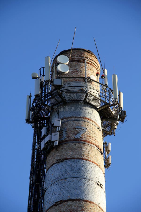 Radio Location System on the Top of Old Smokestack Stock Photo - Image ...