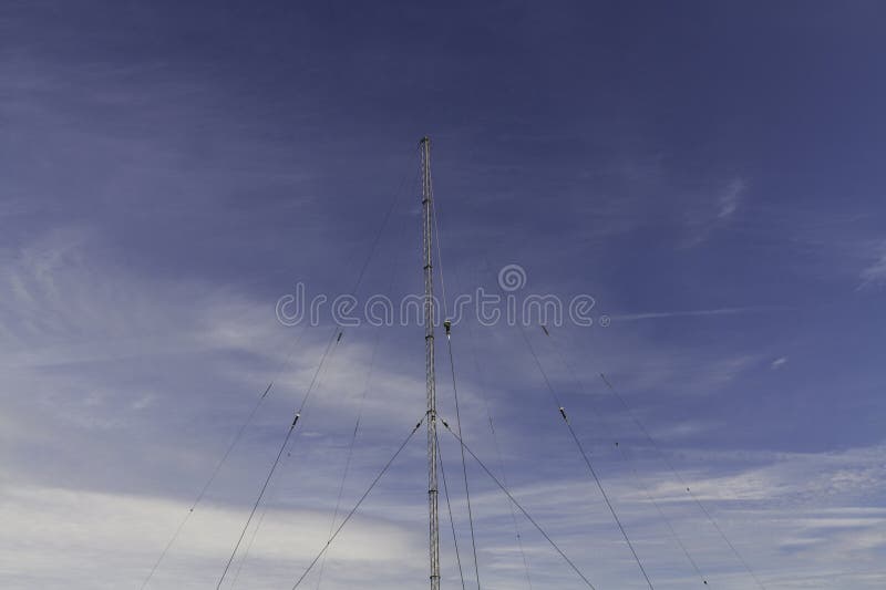 Radio Mast Against Blue Sky with Cloud, Copyspace Stock Image - Image ...