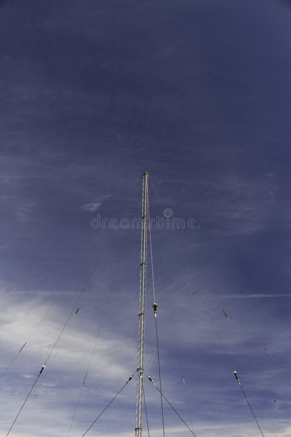 Radio Mast Against Blue Sky with Cloud, Copyspace Stock Photo - Image ...