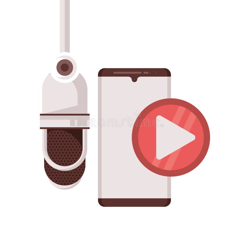 Radio Microphone Retro with Smartphone and Play Button Stock Vector ...