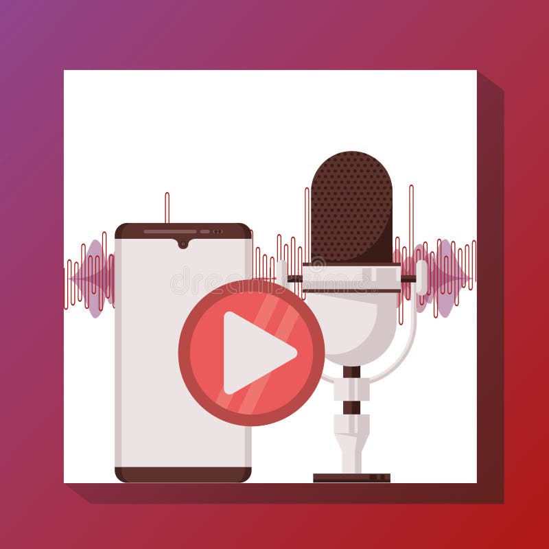 Radio Microphone Retro with Smartphone and Play Button Stock Vector ...