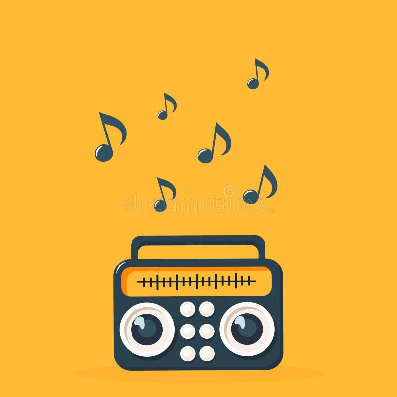 Radio and Musical Notes Isolated Flat Illustration Stock Vector ...