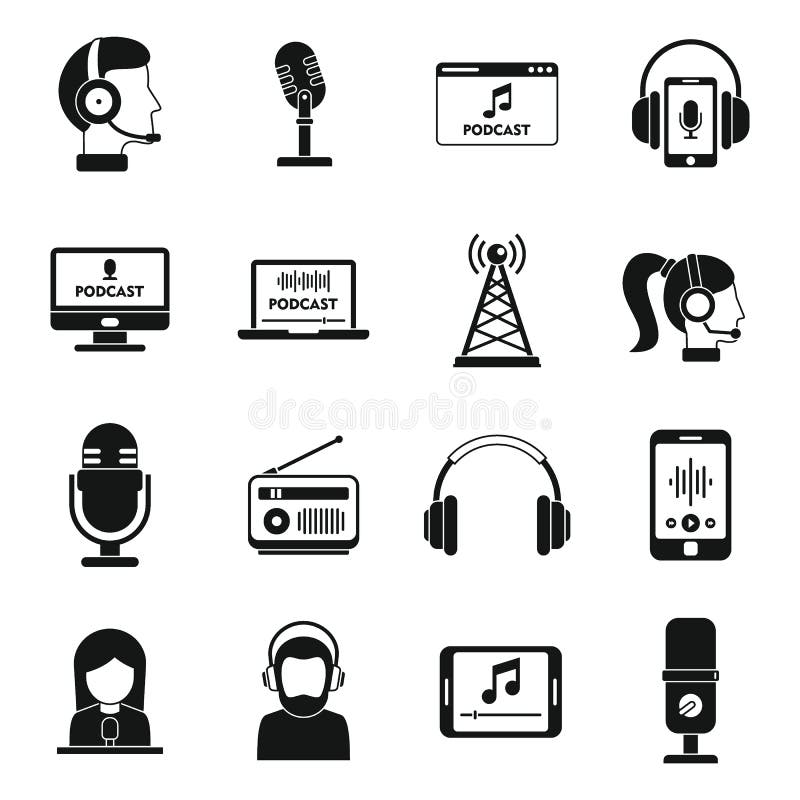 Radio Podcast Icons Set, Simple Style Stock Vector - Illustration of ...