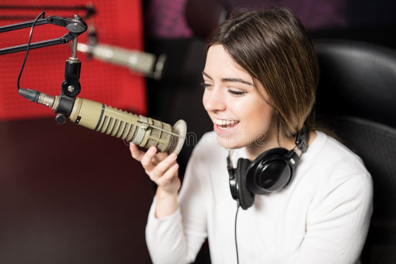 Female Radio Announcer Broadcasting a Show Stock Image - Image of ...