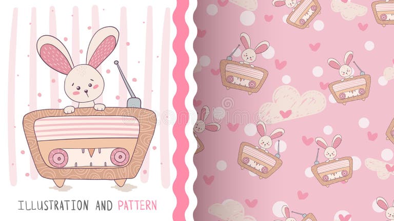 Radio Rabbit Music - Seamless Pattern Stock Vector - Illustration of ...