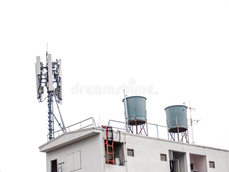 Radio Reception Antenna Installed on a High Roof. Abstract Background ...