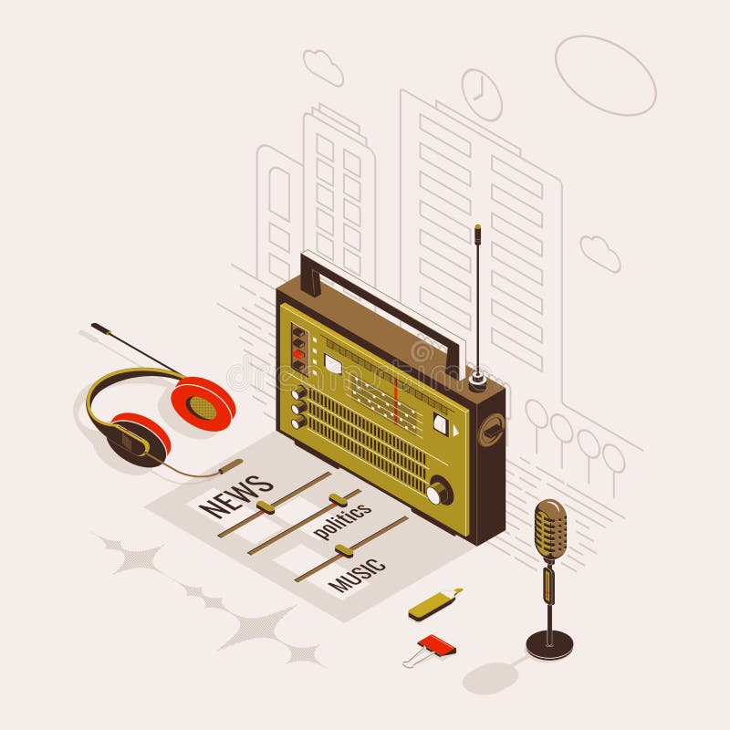 Radio Show or Educational Program Isometric Flat Template with ...