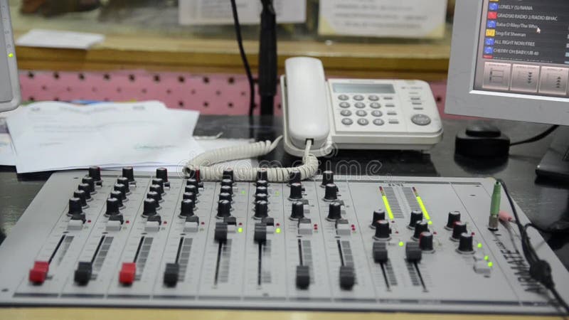 Radio Station. Professional Multitrack Mixing Console, Computer and ...