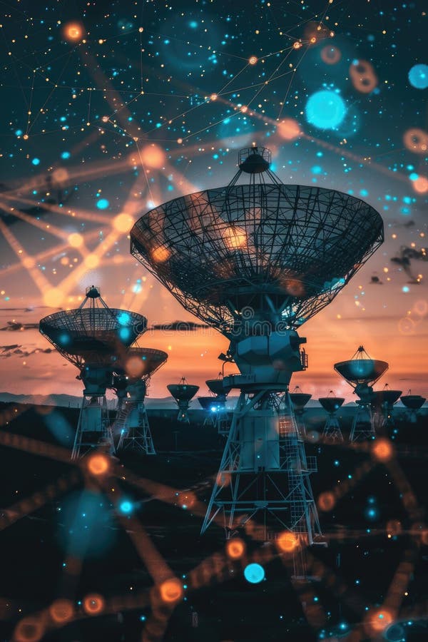 Radio Telescope Array with a Digital Network Overlay in the Sky. Stock ...