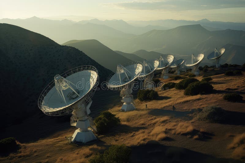 Radio Telescope Array on a Remote Mountaintop, Generative AI Stock ...