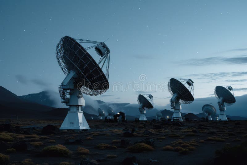 Radio Telescope Array on a Remote Mountaintop, Generative AI Stock ...