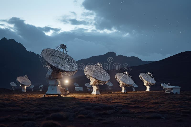 Radio Telescope Array on a Remote Mountaintop, Generative AI Stock ...