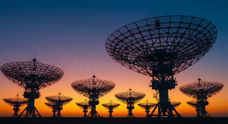 Radio Telescope Array at Sunset for Science and Technology Concepts ...