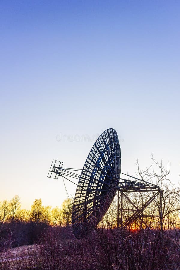Radio Telescope Dish Satellite Equipment at Sunset Landscape Stock ...