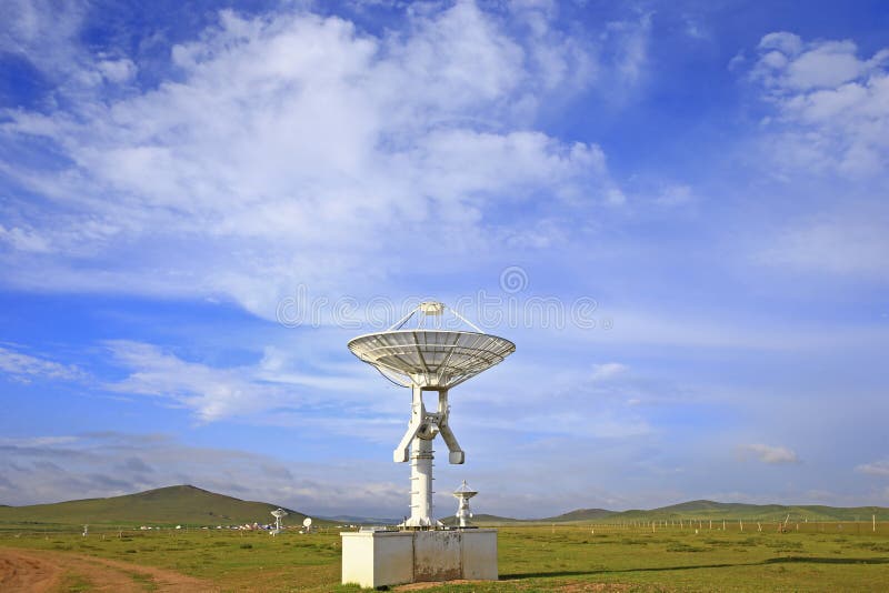 Radio Telescope Observatory and the Blue Sky White Clouds Stock Image ...