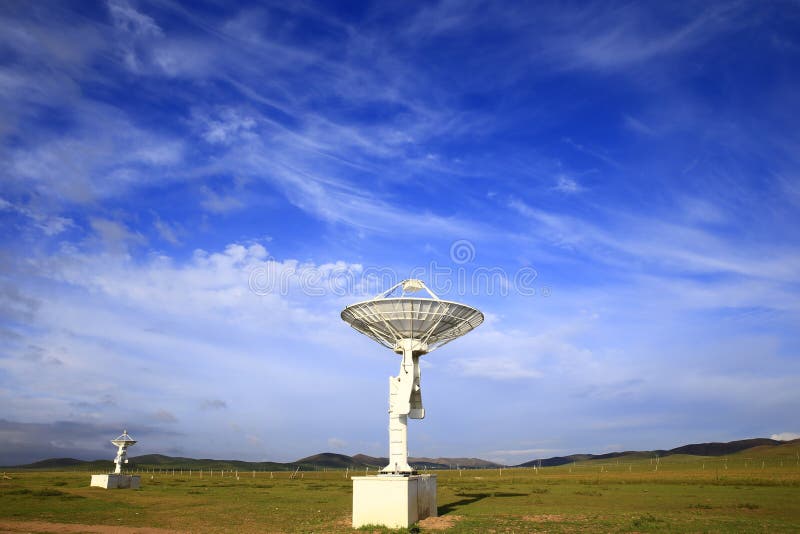 Radio Telescope Observatory and the Blue Sky White Clouds Stock Image ...