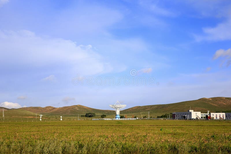 Radio Telescope Observatory and the Blue Sky White Clouds Stock Photo ...
