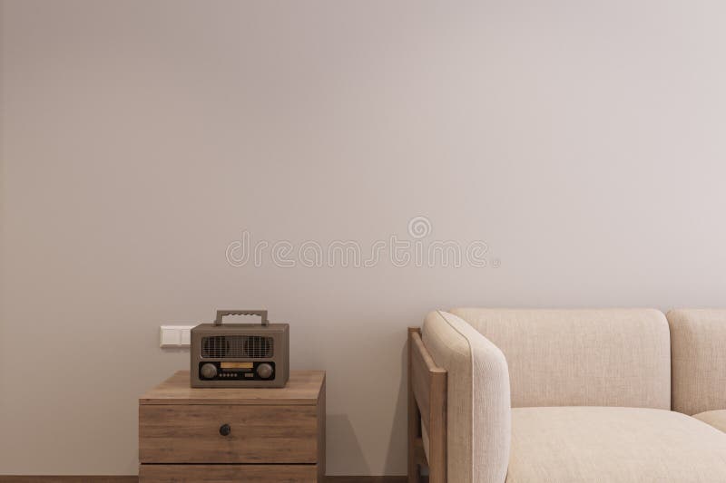 Radio on the Tiny Wardrobe beside a Couch in Front of White Wall Paint ...