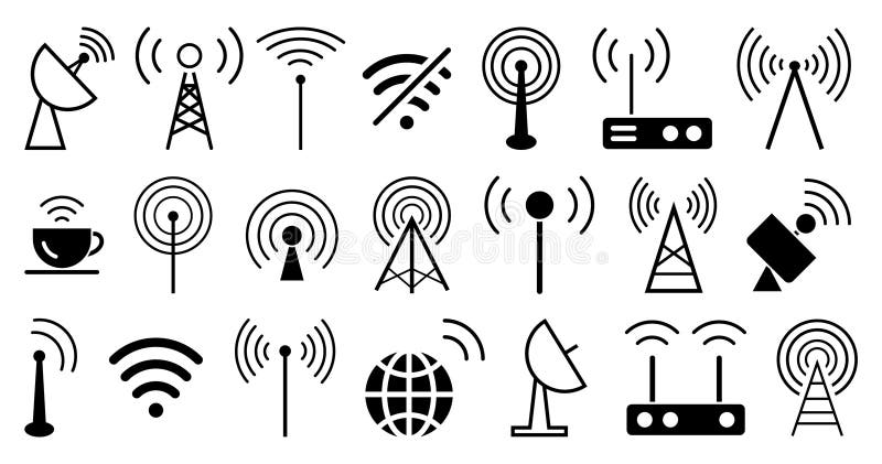 Radio Tower Antenna Icon Collection. Set of Black Radio Tower Icons ...
