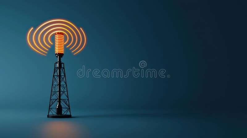 Radio Tower with Signal Waves Dark Background Stock Illustration ...